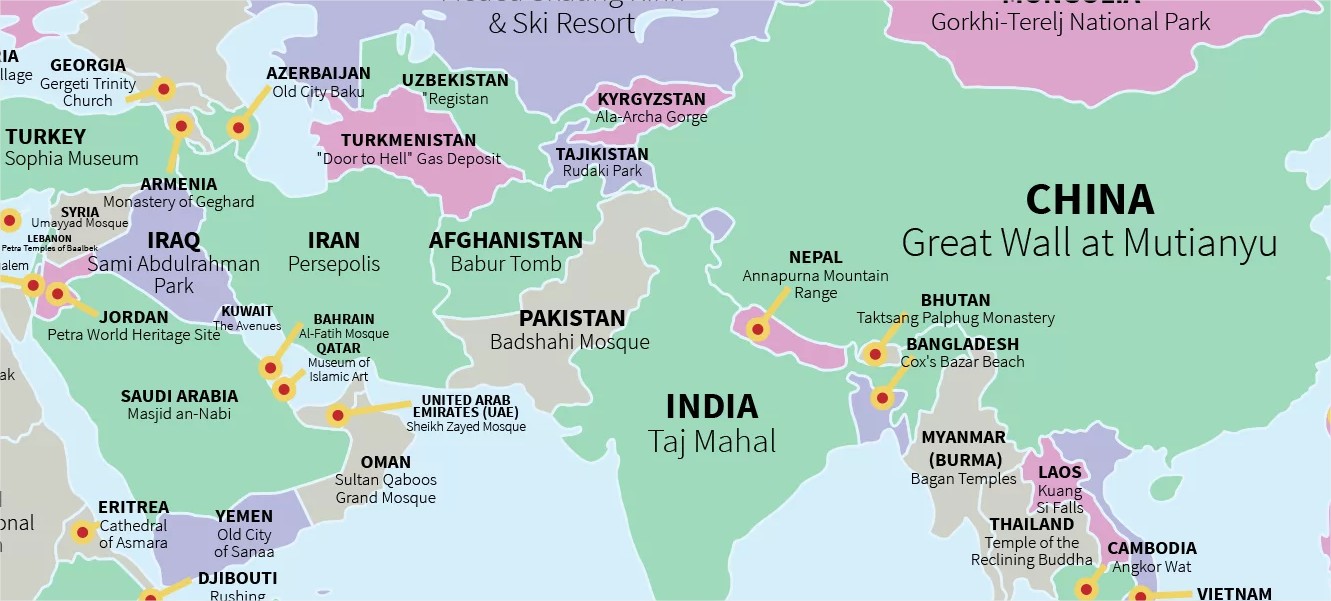 El mapa que muestra la atracción turística más visitada de cada país